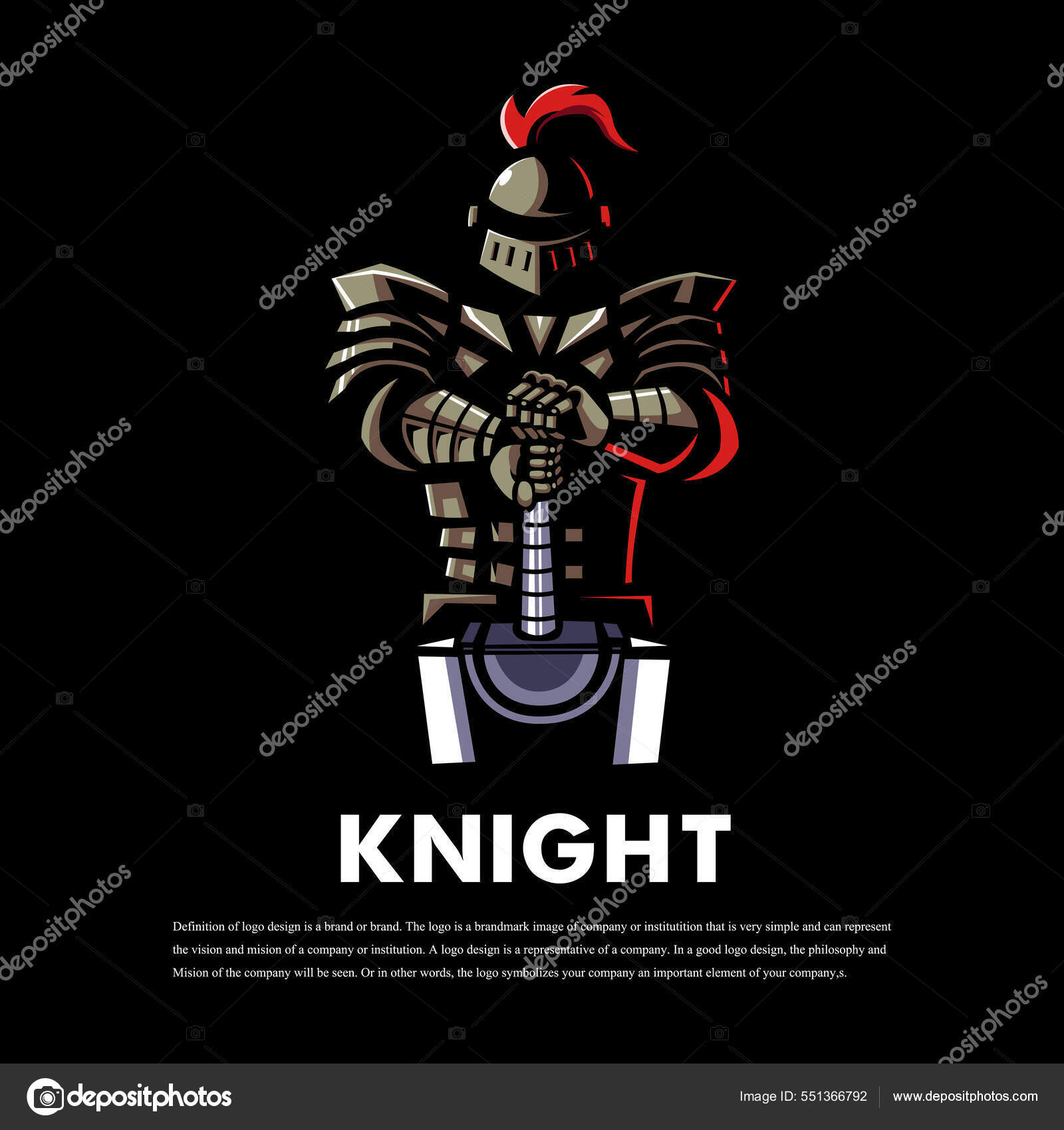 Knight Holding Big Sword Sport Mascot Logo Design Vector Modern Stock ...