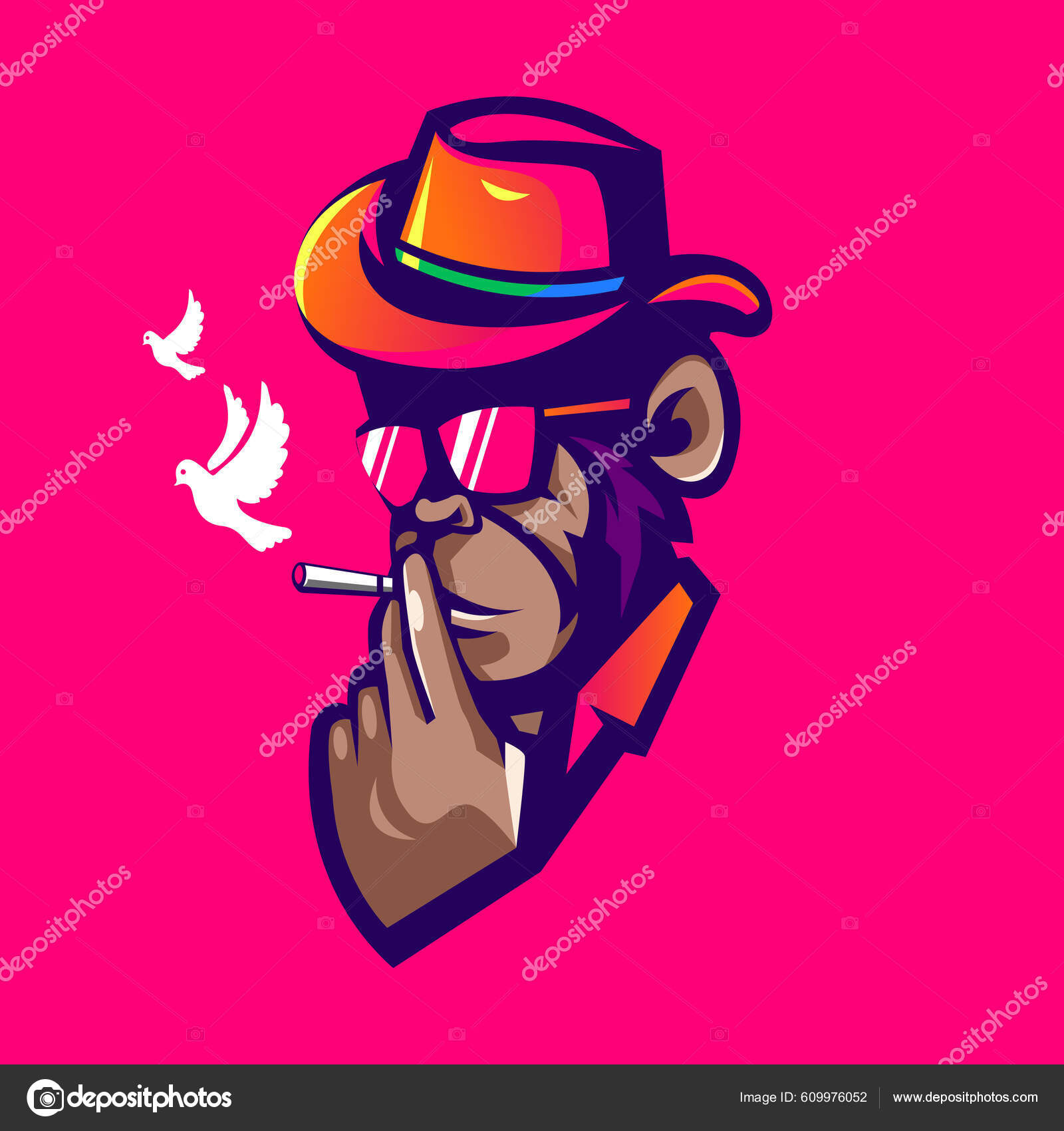 Monkey Smoking Mascot Logo Design Illustration Ape Peace Stock Vector ...