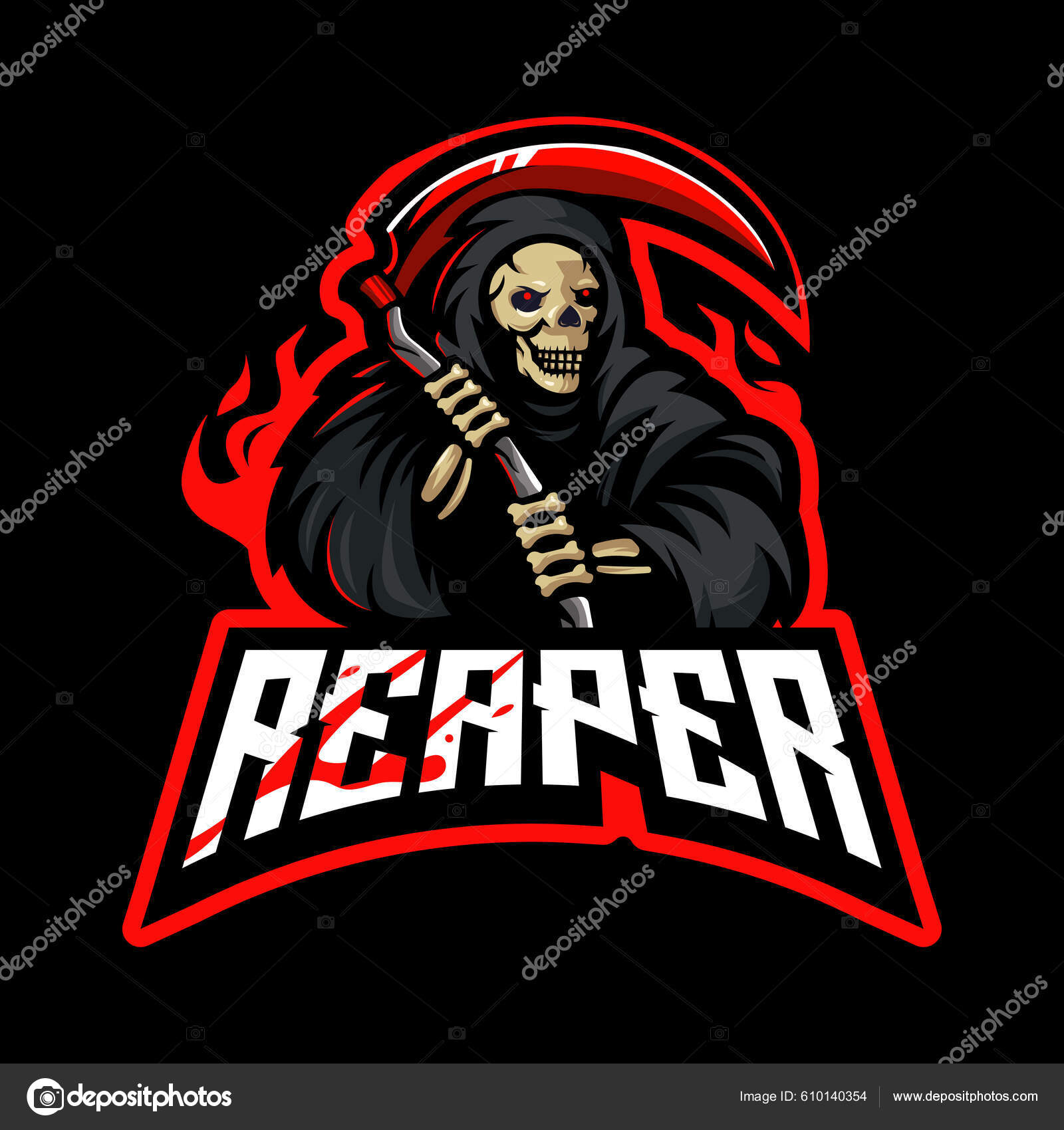 Reaper Mascot Logo Design Illustration Vector Isolated Dark Background ...