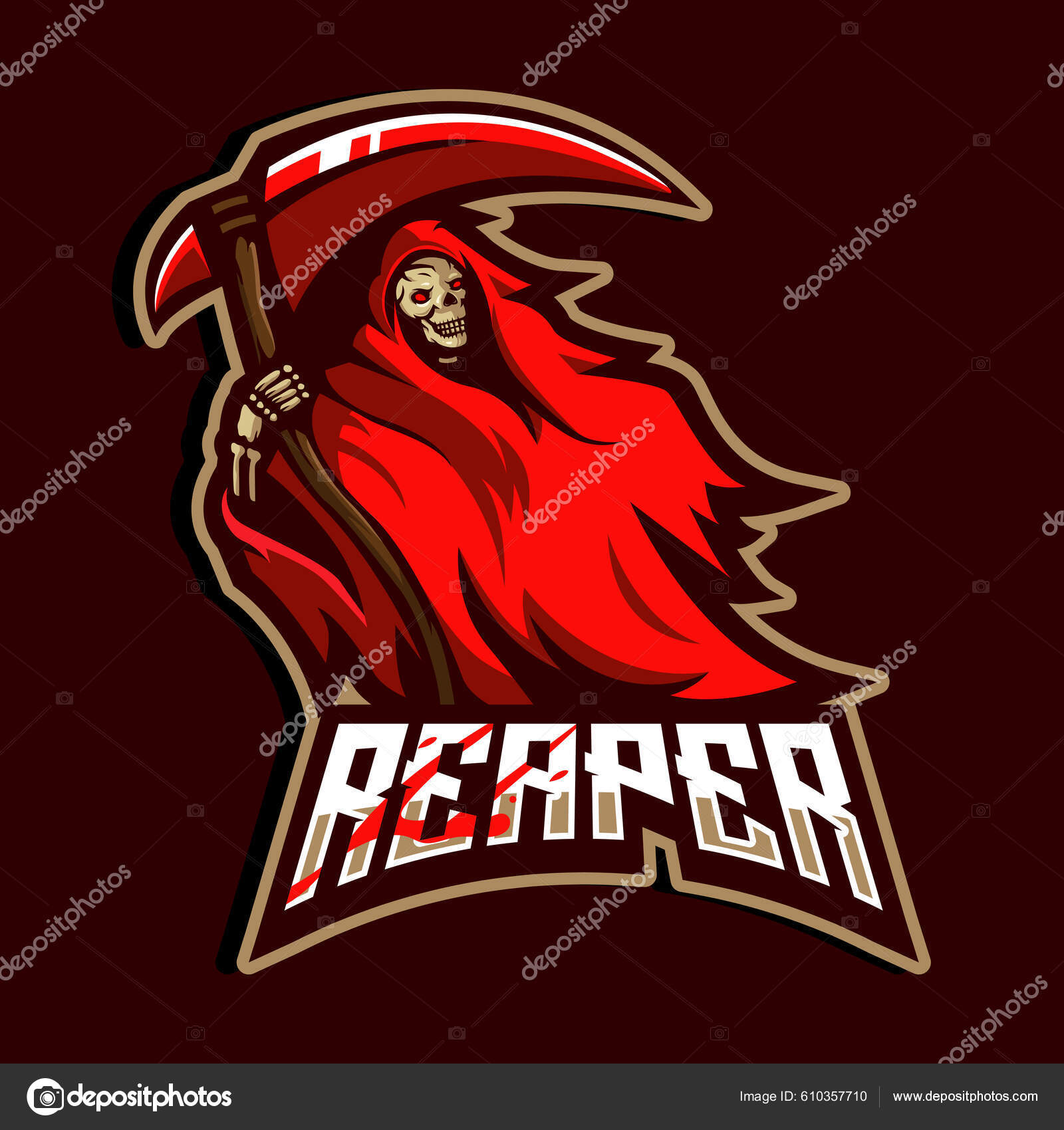 Reaper Mascot Logo Design Illustration Vector Isolated Dark Background ...