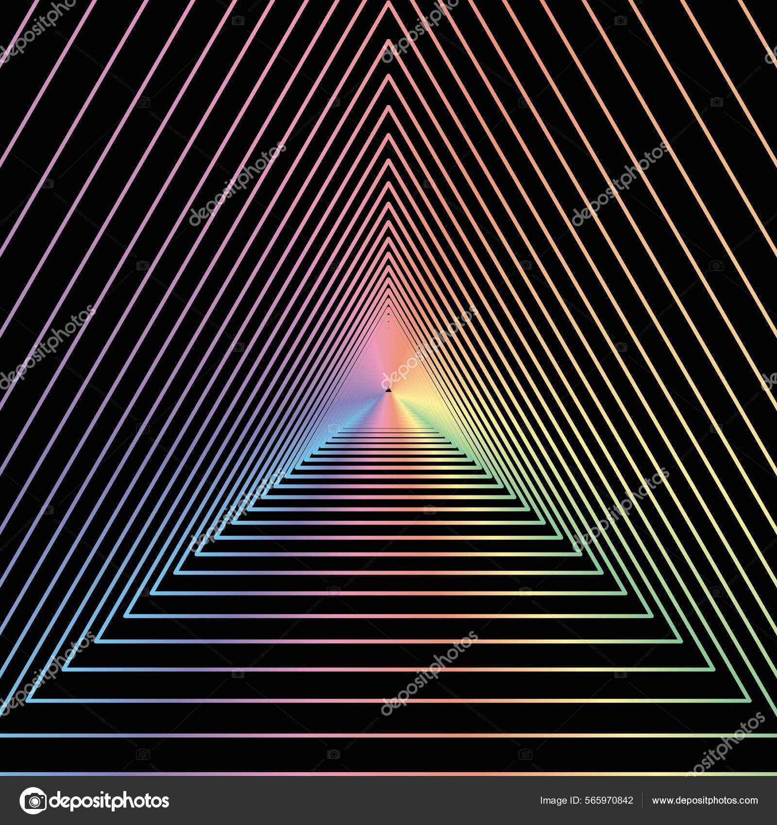 Rainbow Pastel Triangle Tunnel Black Background Vector Illustration ...