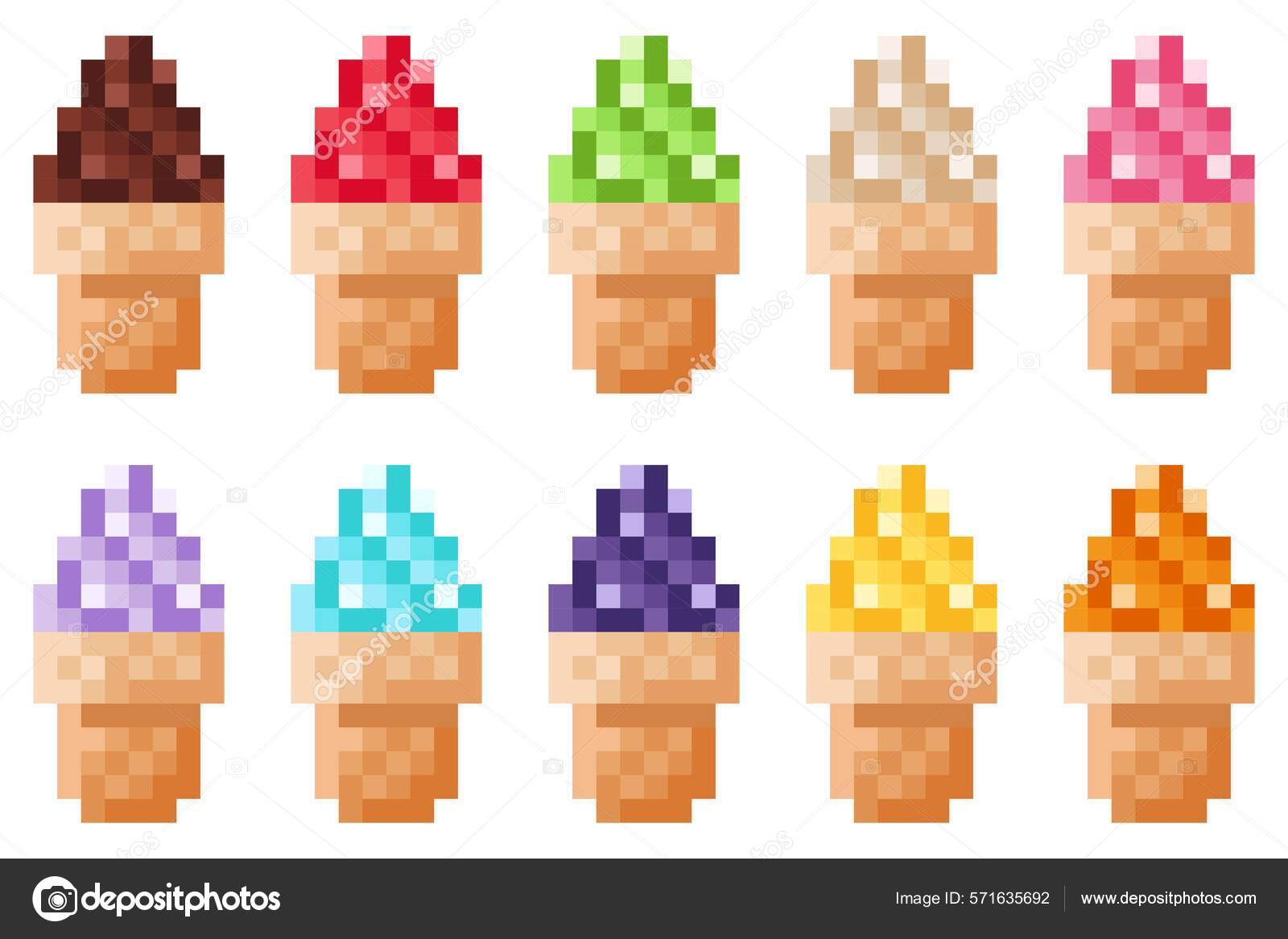 Conjunto Arte Pixel Cone Sorvete Ilustração Vetorial Vetor de stock de ...