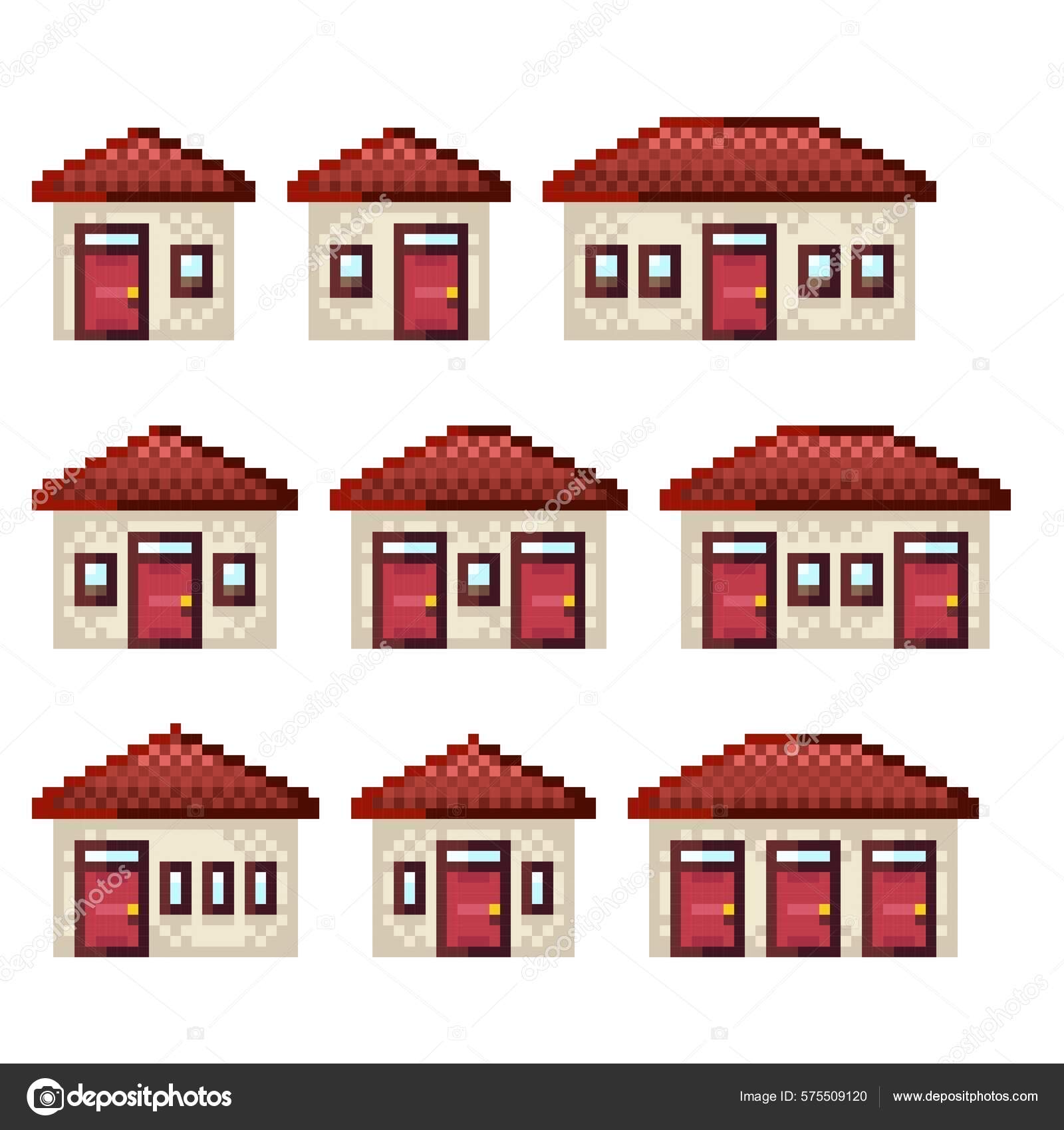 Old House Pixel Art Set Ilustrasi Vektor Vektor Stok oleh ©Sudakarn ...