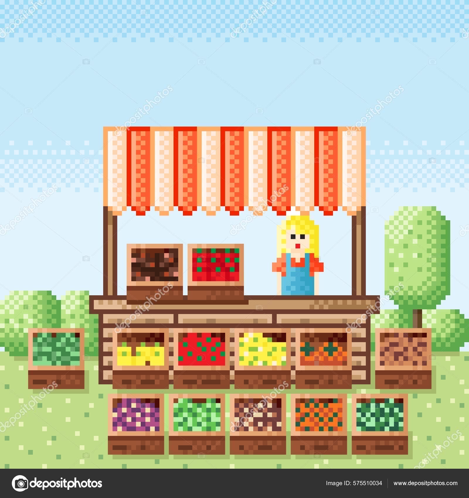 Image vectorielle Pixel Art Panneau Légumes Pixel Art Marché Marché Aux ...
