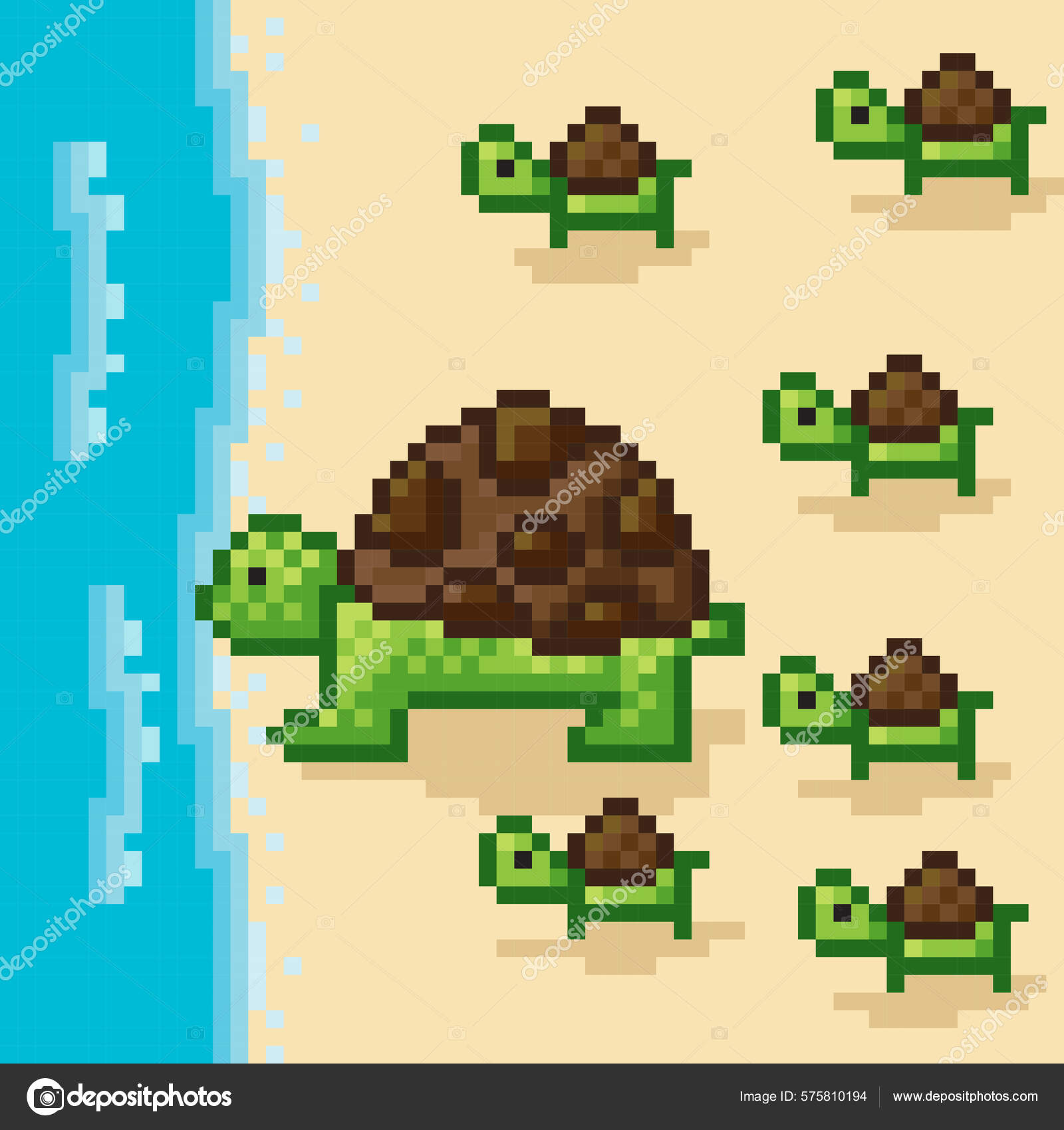 Sea Turtle Pixel Art Vector Picture Turtles Baby Turtles Sea Stock ...