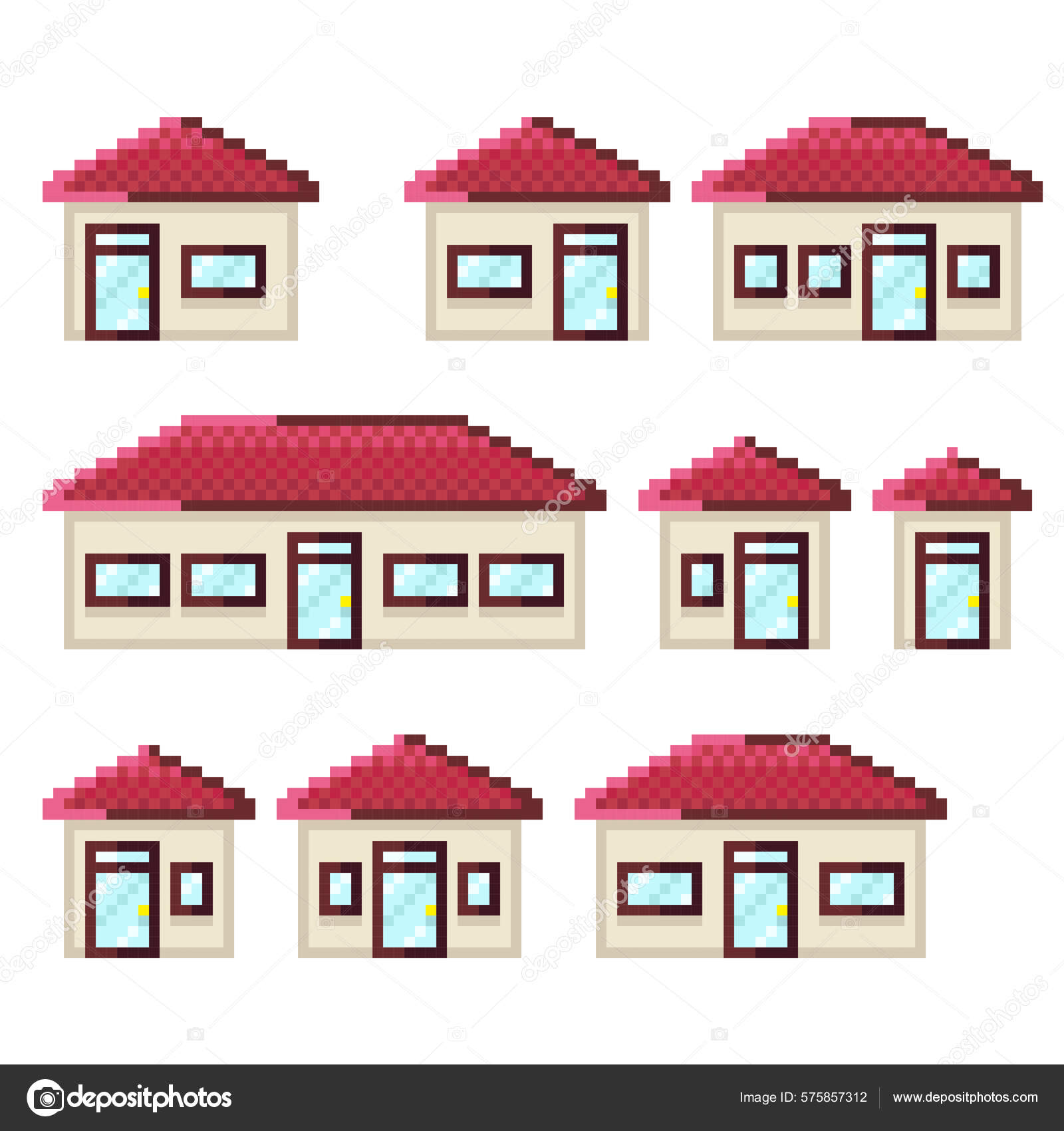 Casa Pixel Art Set Ilustración Vectorial vector, gráfico vectorial ...