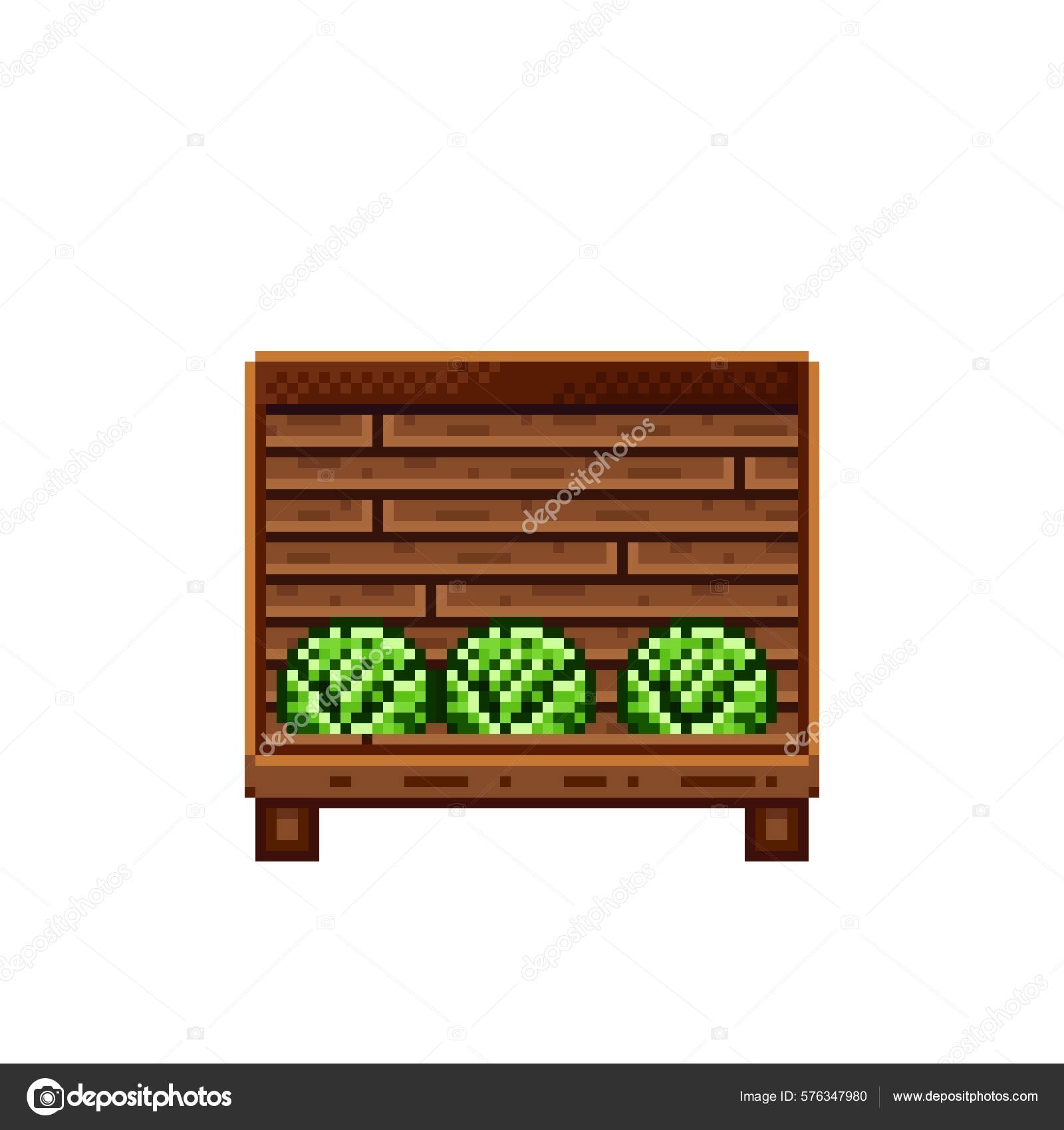 Vegetable Shop Pixel Art Cabbage Wooden Crate Green Headed Cabbage ...