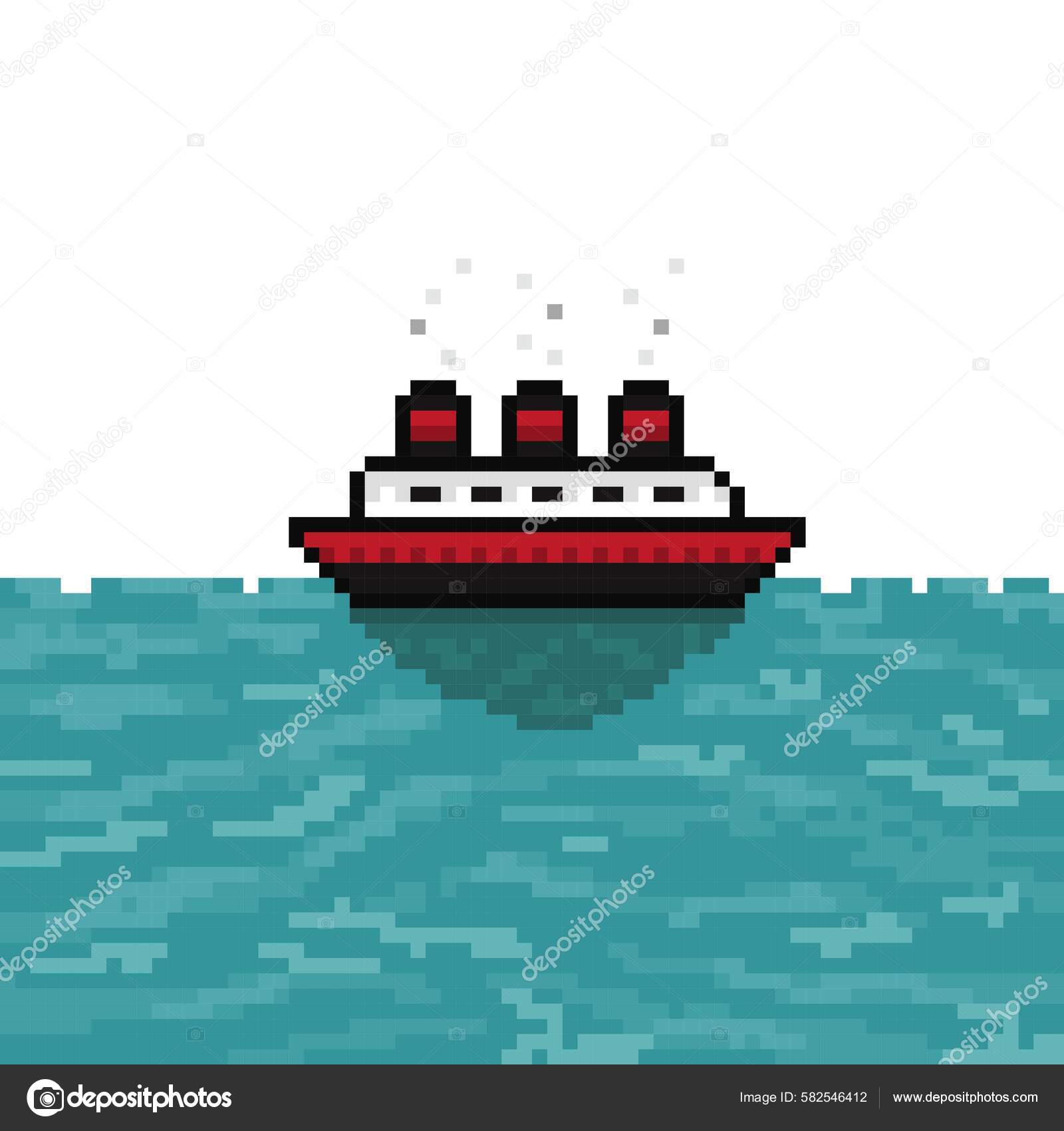 Boat Pixel Art Ship Pixel Art Vector Illustration Vetor de stock de ...