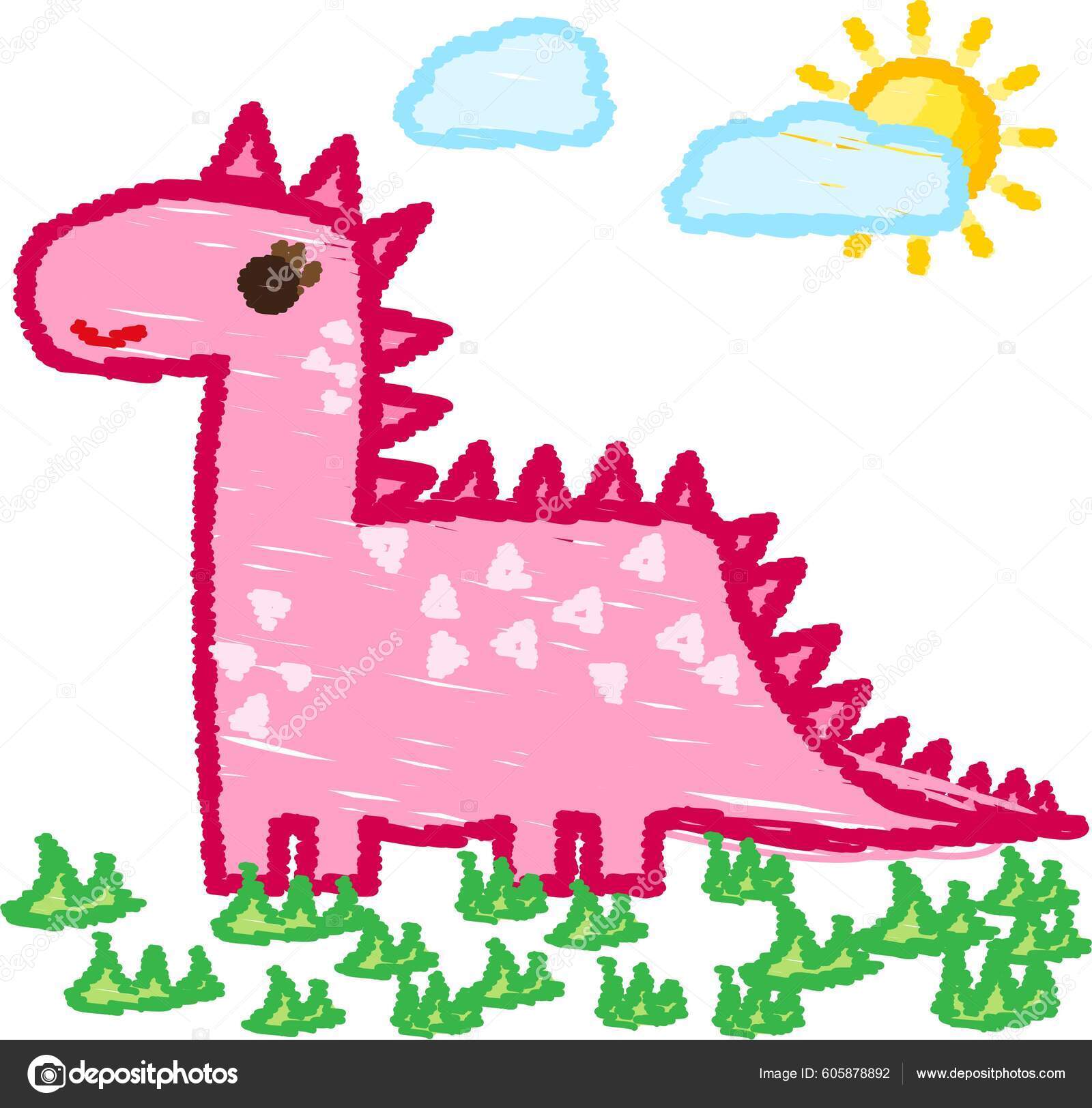 Pink Dinosaur Design Colorful Chalk Draw Picture White Background Stock ...