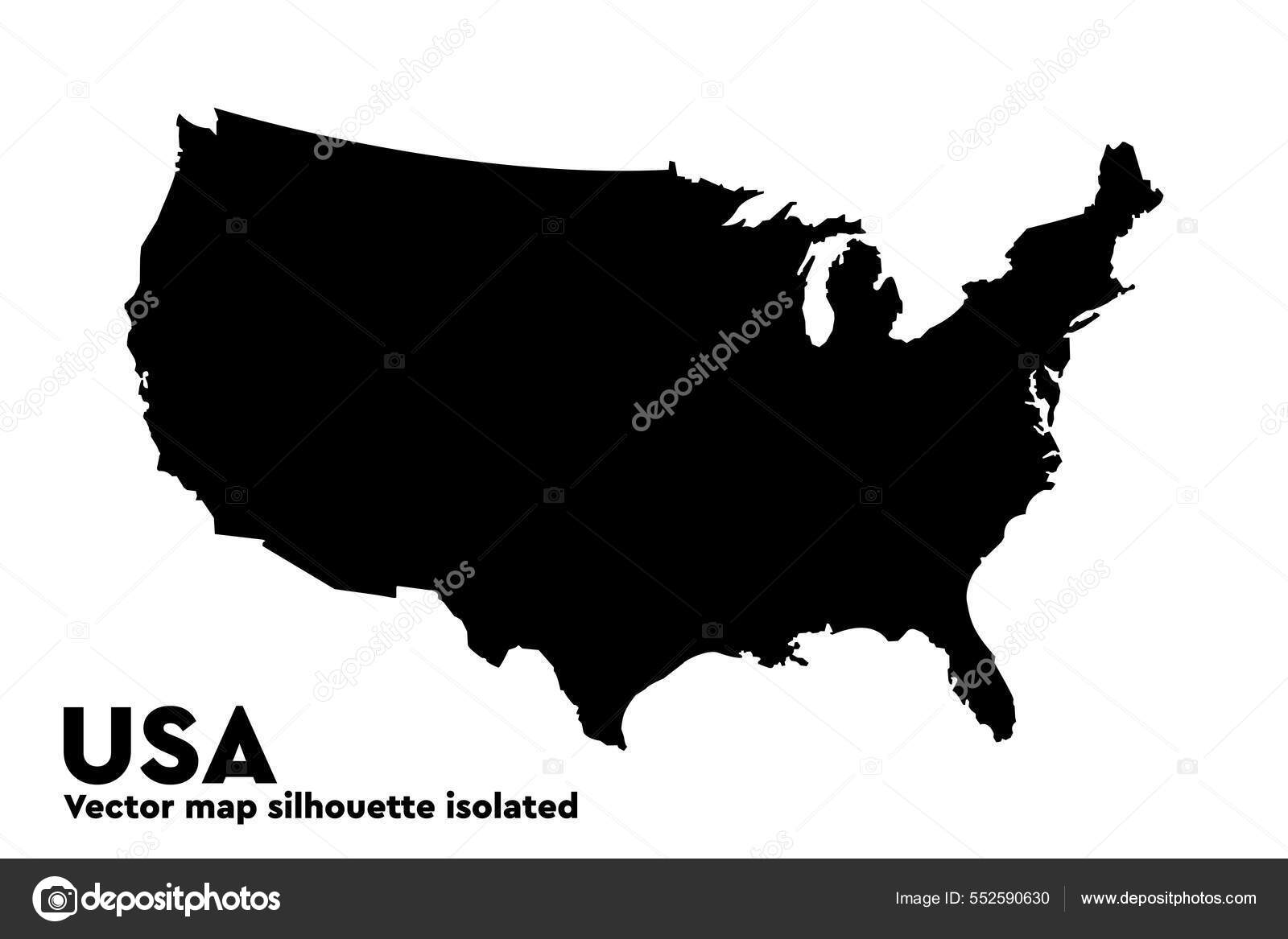 Usa Map Black Silhouette Vector Element Isolated White Stock Vector by ...