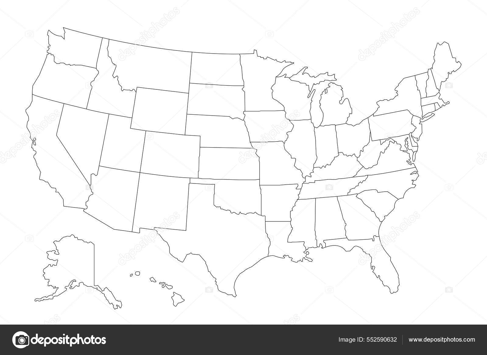 Mapa Lineal Vectorial Usa Línea Delgada Estados Unidos Mapa Vector de ...