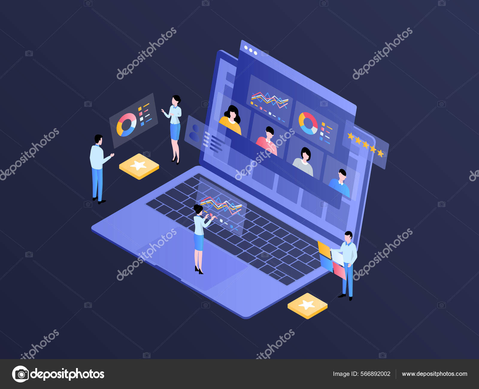Employee Performance Isometric Illustration Dark Gradient Suitable ...
