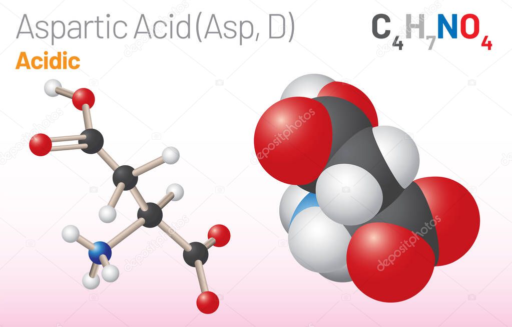 Ácido aspártico (Asp, D) molécula de aminoácido. (fórmula química ...