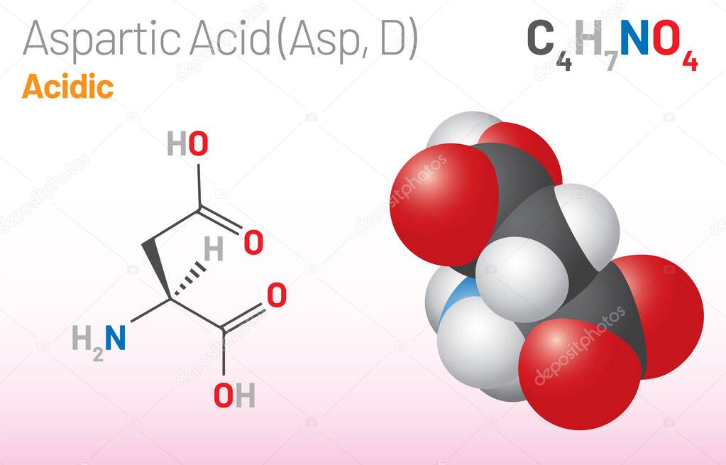 Ácido aspártico (Asp, D) molécula de aminoácido. (fórmula química ...