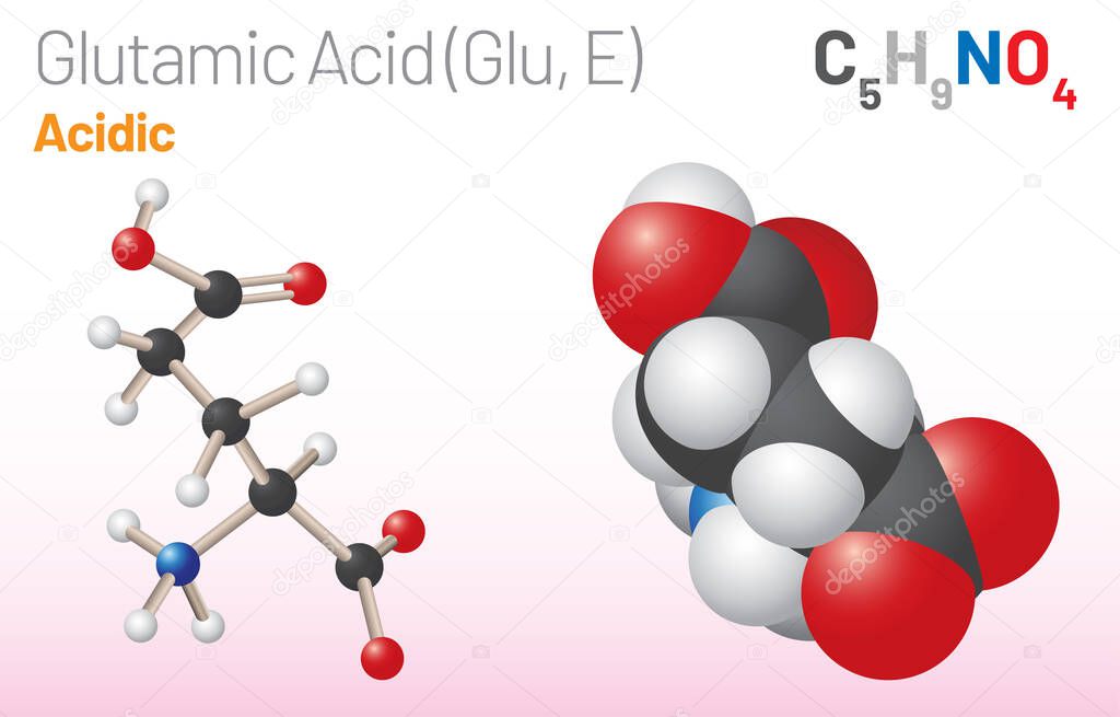 Ácido glutámico (Glu, E) molécula de aminoácidos. (fórmula química ...