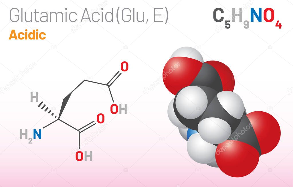 Ácido glutámico (Glu, E) molécula de aminoácidos. (fórmula química ...