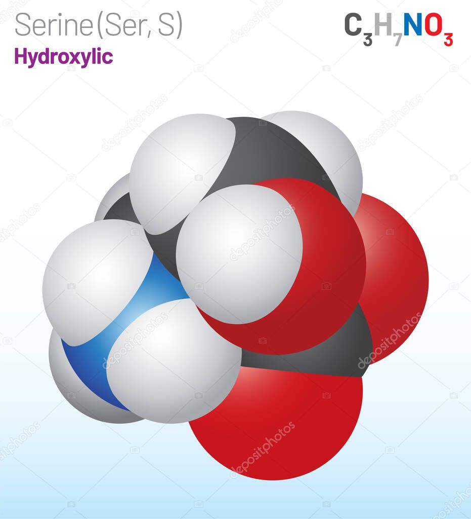 Serina (Ser, S) molécula de aminoácidos. (fórmula química C3H7NO3) se ...