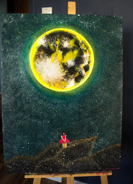 Oil painting moon. Background. Texture. - Stock Image - Everypixel