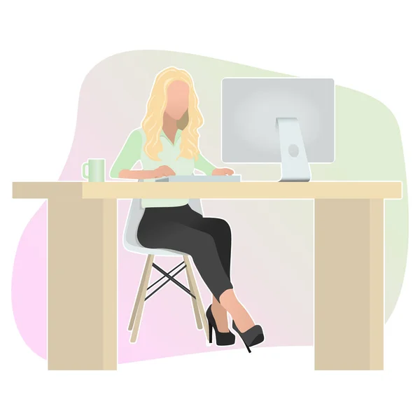Woman At Desk Cartoon