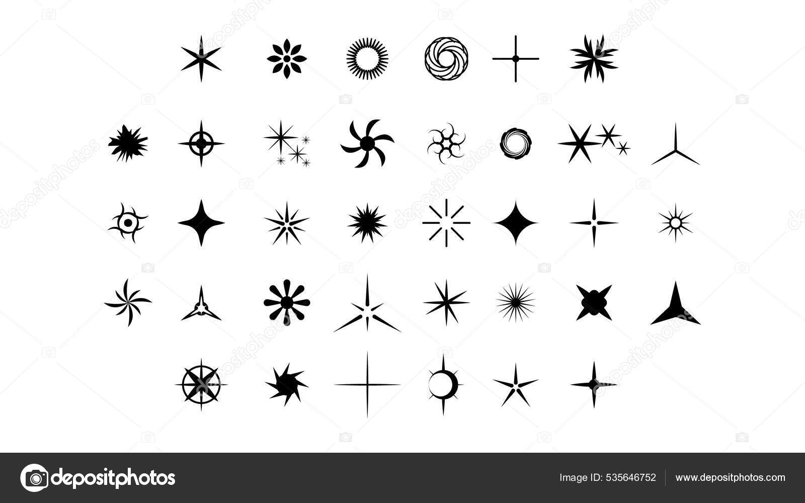 Set Black Collection Star Icons Sparkles Vector Symbols Shine Elements ...