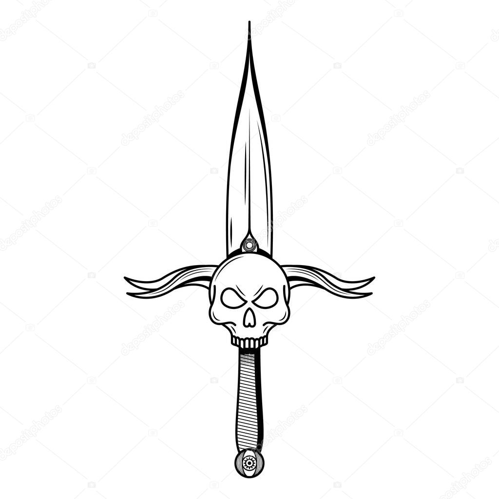 Hoja de daga de cuchillo de espada de metal de línea simple negra ...