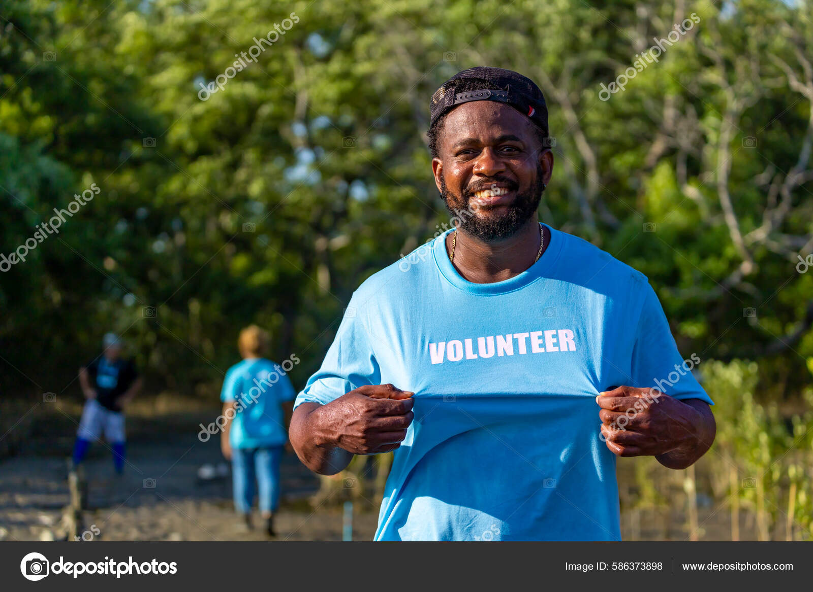 Portrait African American Volunteer Man Enjoy Charitable Social Work ...