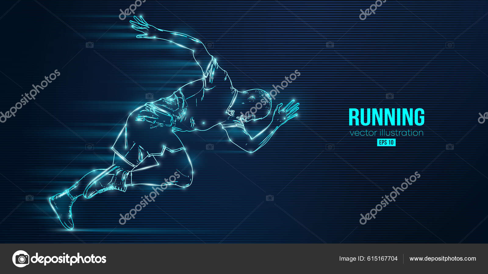 Abstract Silhouette Running Athlete Blue Background Runner Man Running ...