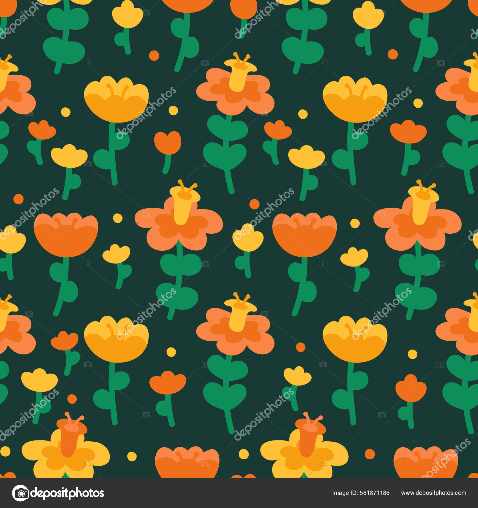 Spring Stylized Flowers Dark Background Seamless Pattern Modern ...