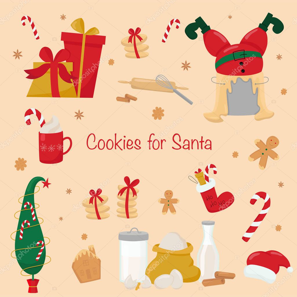 Galletas para Santa Claus clip art set Ilustración de Navidad con ...