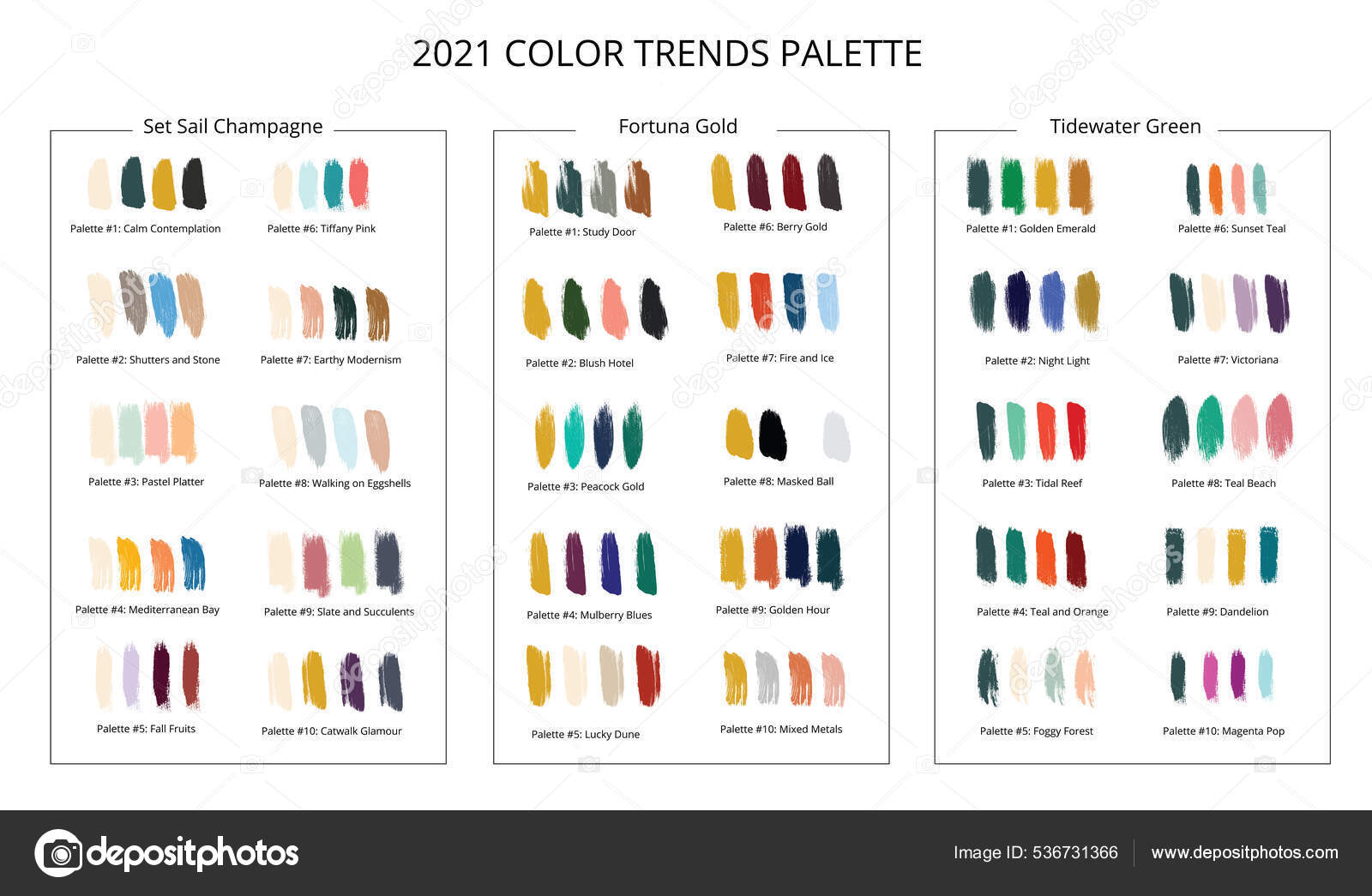 2021 color trends palette on brush strokes. Vector stok illustration ...