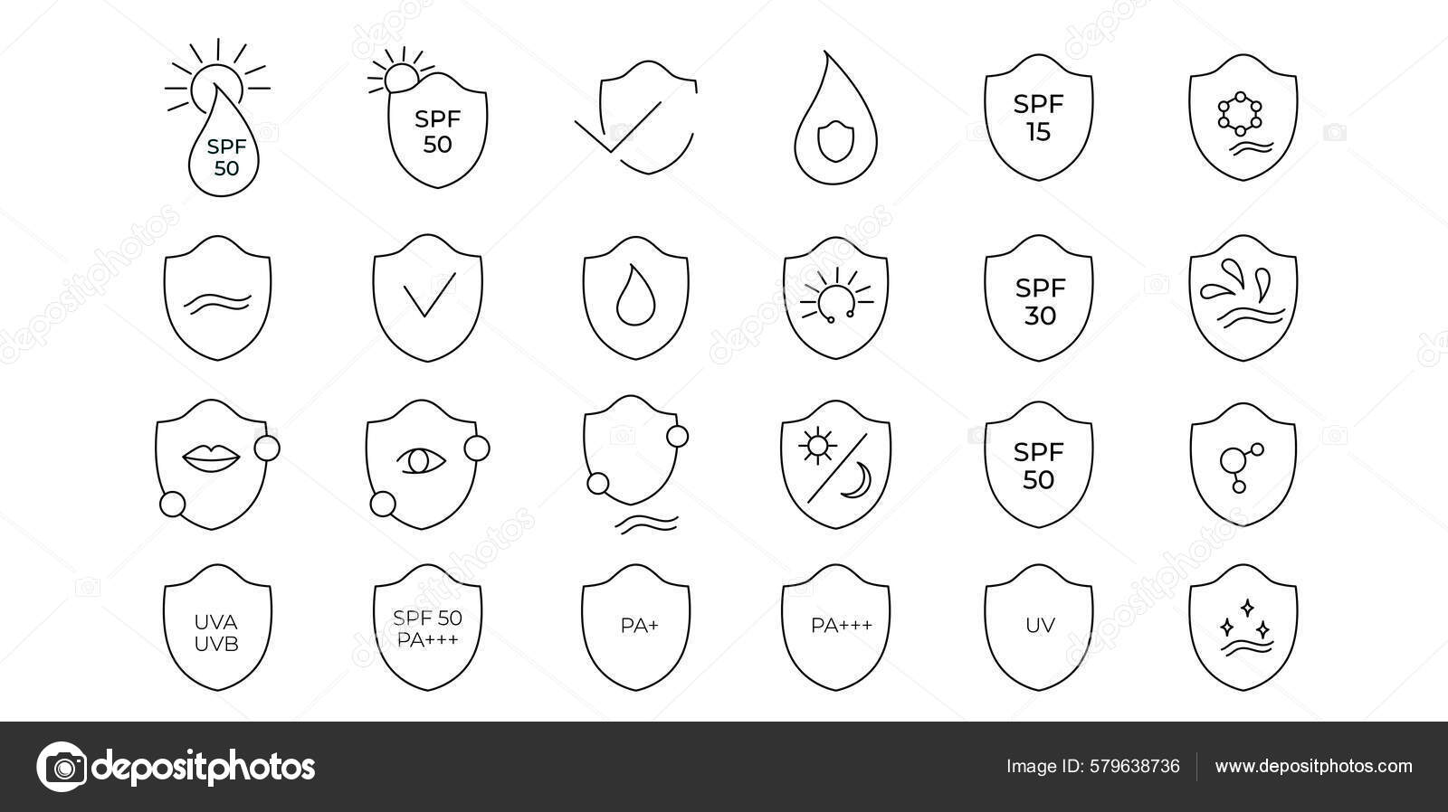 Spf Sun Protection Icon Set Vector Stock Illustration Isolated White ...