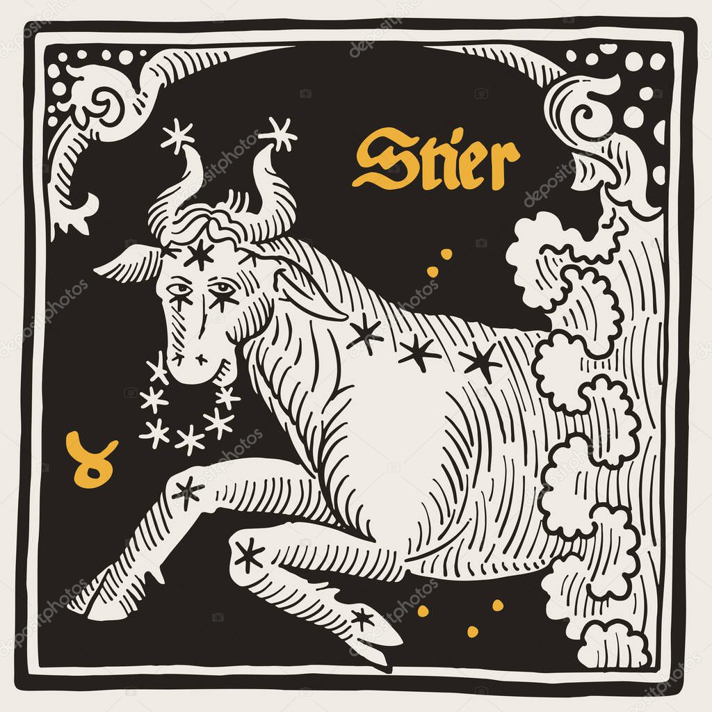 Tauro o Toro signo del zodíaco y constelaciones. Ilustración en estilo ...