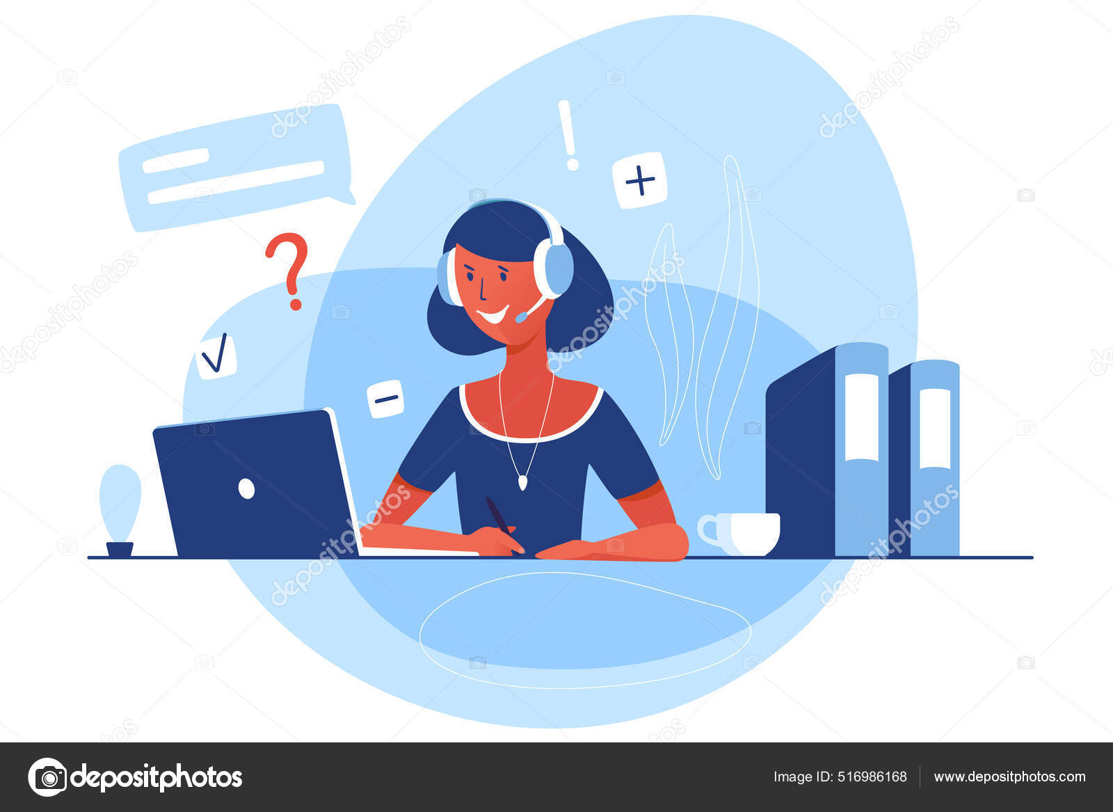 Una Mujer Trabaja Atención Cliente Personaje Plano Vectorial Está ...