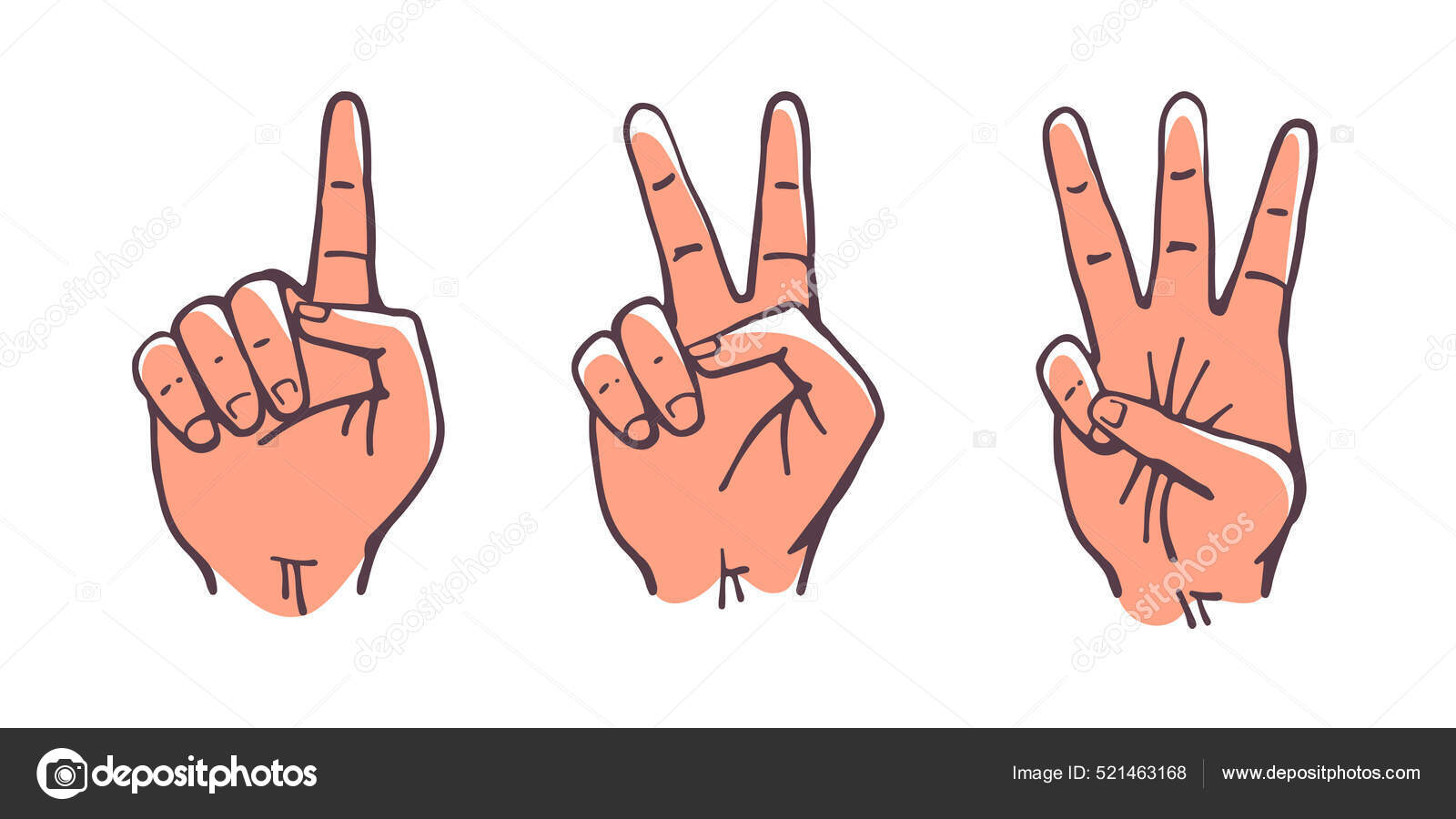 Set Counting One Two Three Hand Sign Three Steps Options Stock Vector ...