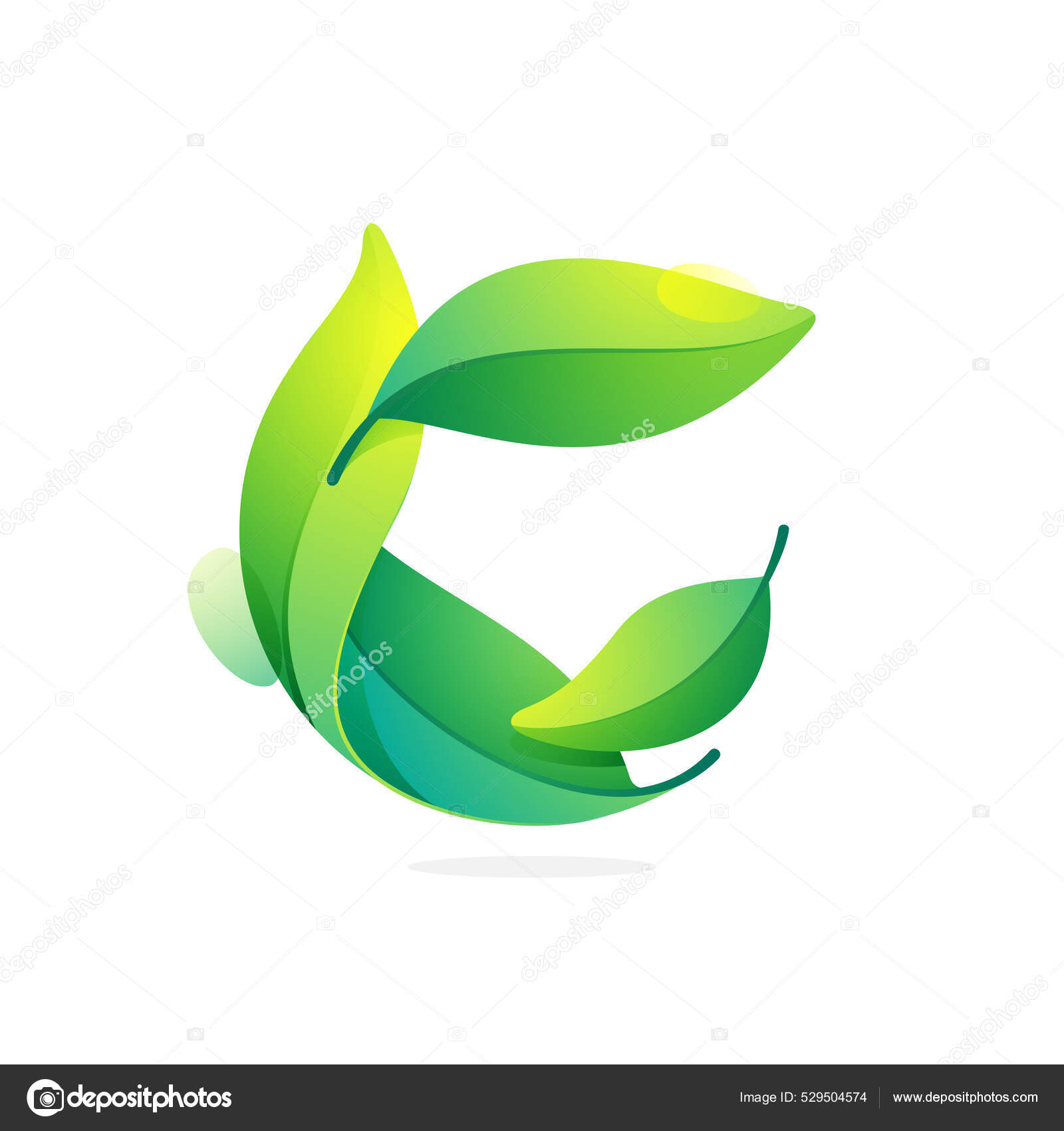 Eco Circle Logo Green Leaves Sphere Icon Watercolor Style Perfect Stock ...
