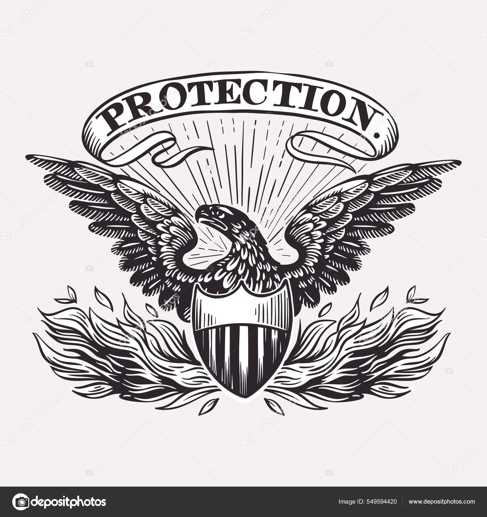 Vector Eagle Emblem Shield Fire Ribbon Illustration History 4Th July ...