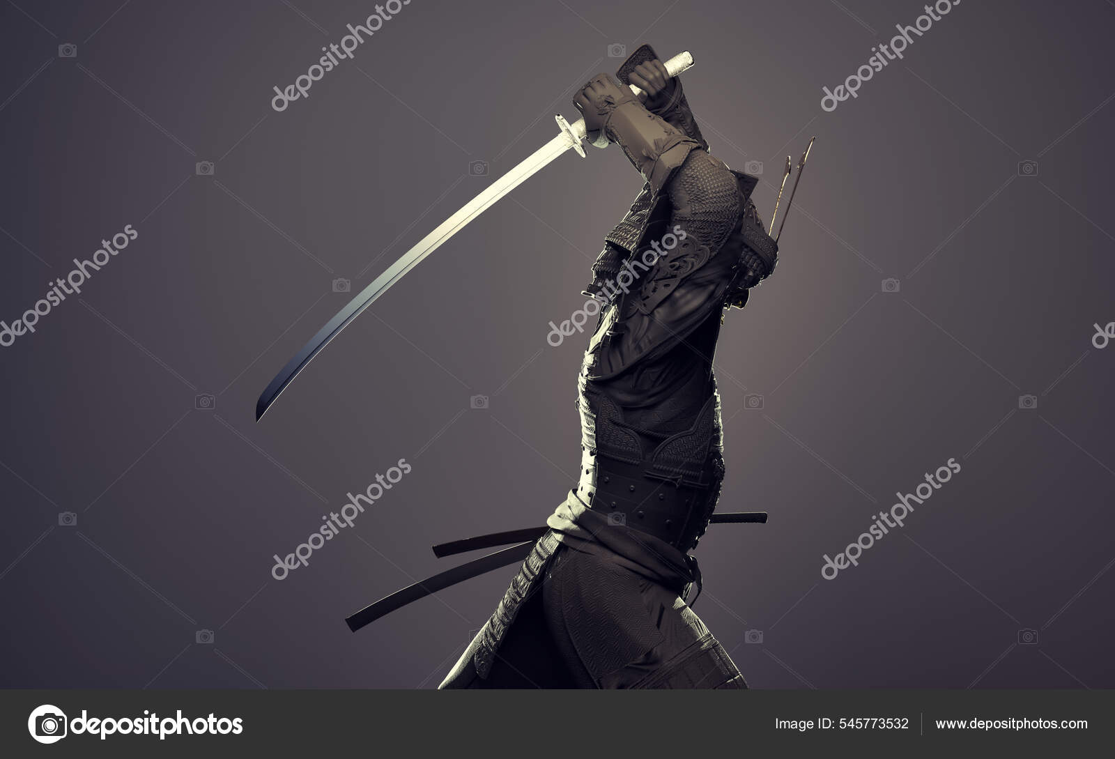 Samurai Wearing Armor Wielding Sword Side View Illustration Stock Photo ...