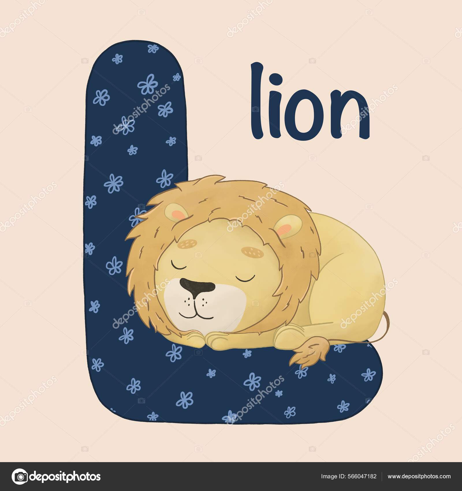 Little lion sleeping. Zoo alphabet. A-Z Animal alphabet. Funny cartoon ...