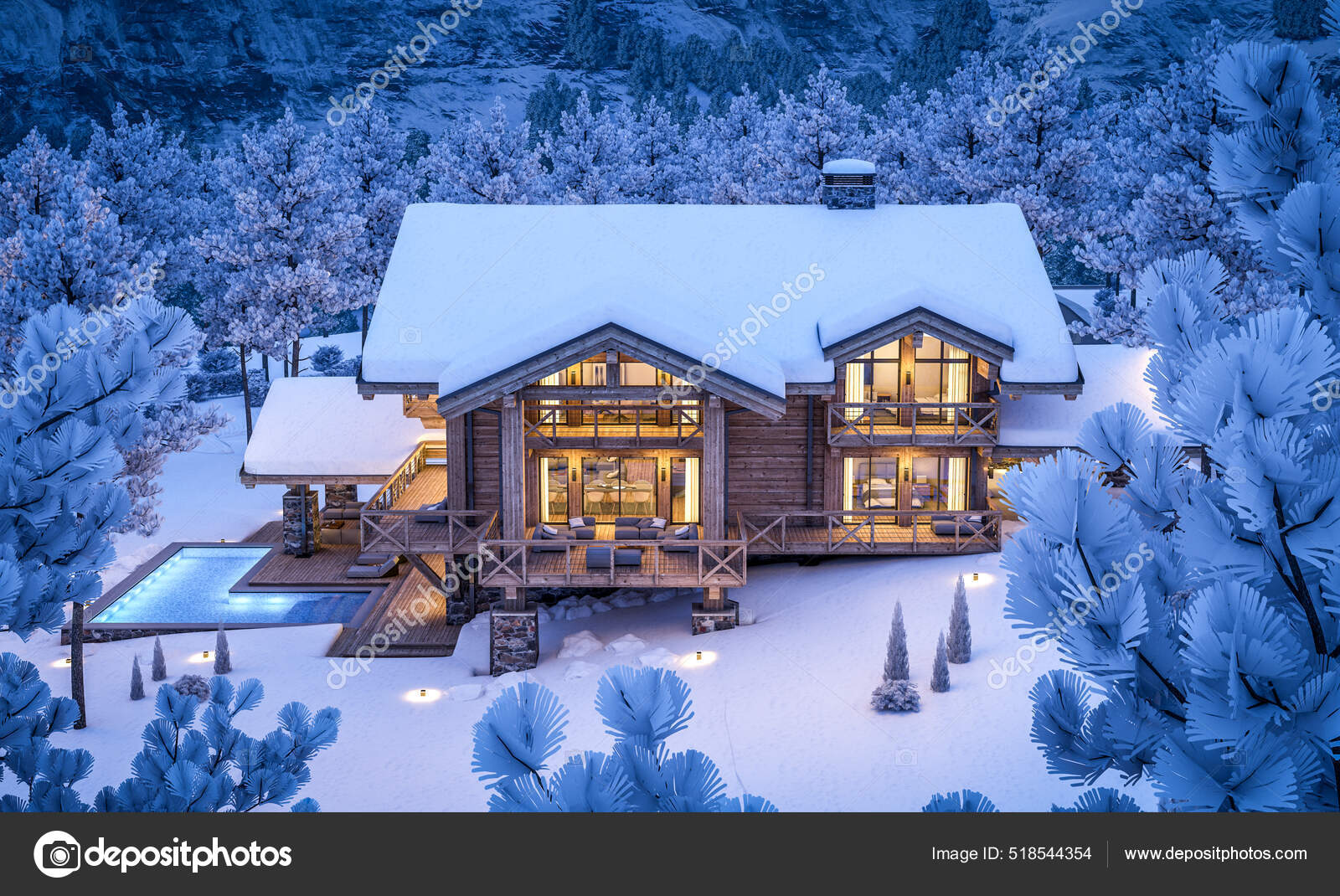 Rendering Modern Cozy Chalet Pool Parking Sale Rent Beautiful Forest ...