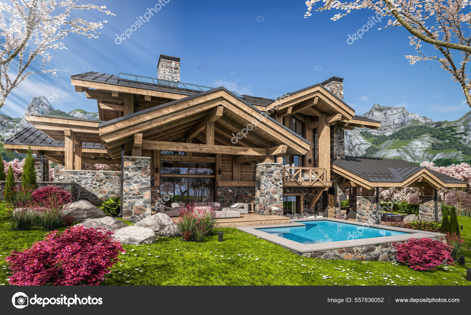 Rendering Modern Cozy Chalet Pool Parking Sale Rent Beautiful Forest ...