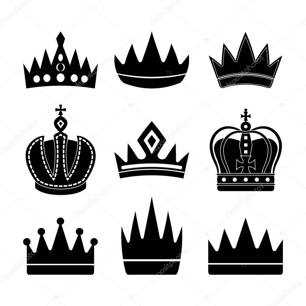 Las coronas son un símbolo de poder monárquico en negro sobre un fondo ...