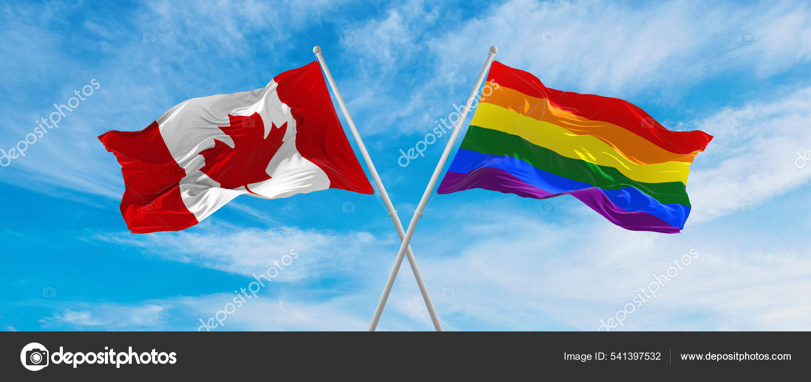 Crossed National Flags Canada Lgbt Pride Flag Waving Wind Cloudy ...