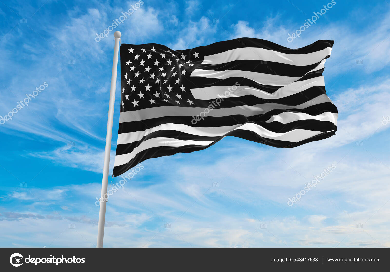 Thin Silver Line Usa Flag Waving Cloudy Sky Background Sunset — Stock ...