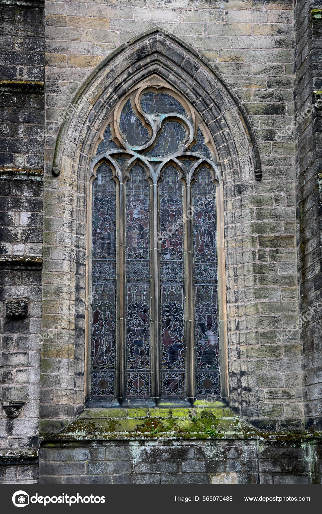 Arched Stained Glass Window Medieval Church Stirling Scotland Stock ...