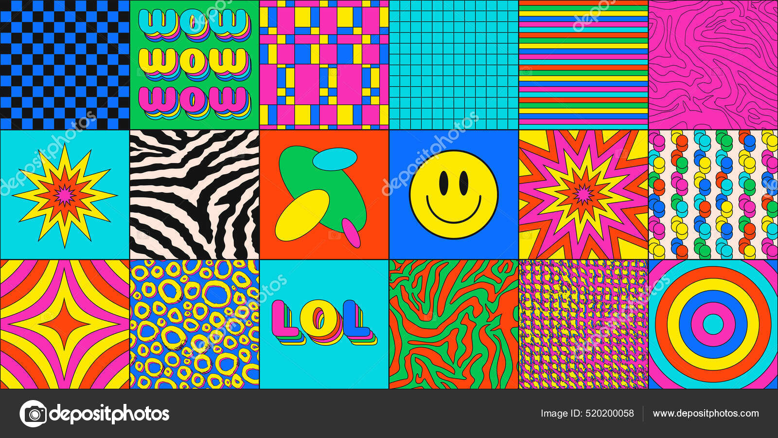 Set Abstract Trendy 90S Textures Backdrops Cartoon Style Modern ...