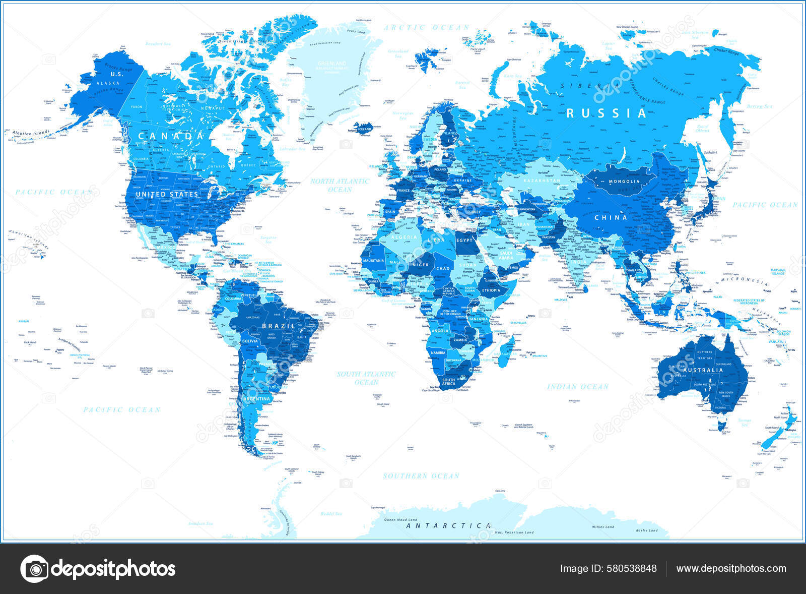 Mapa Mundo Azul Político Vetor Ilustração Detalhada Vetor de ...