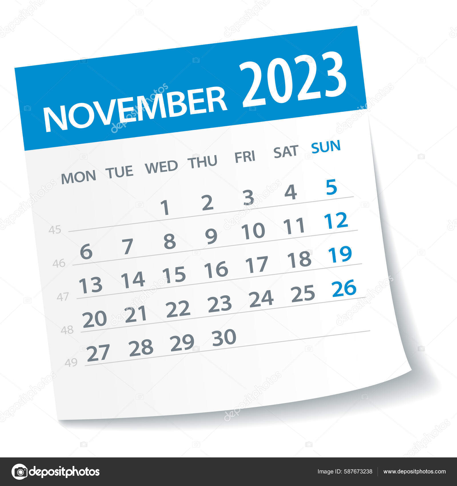 November 2023 Calendar Leaf Week Starts Monday Vector Illustration ...
