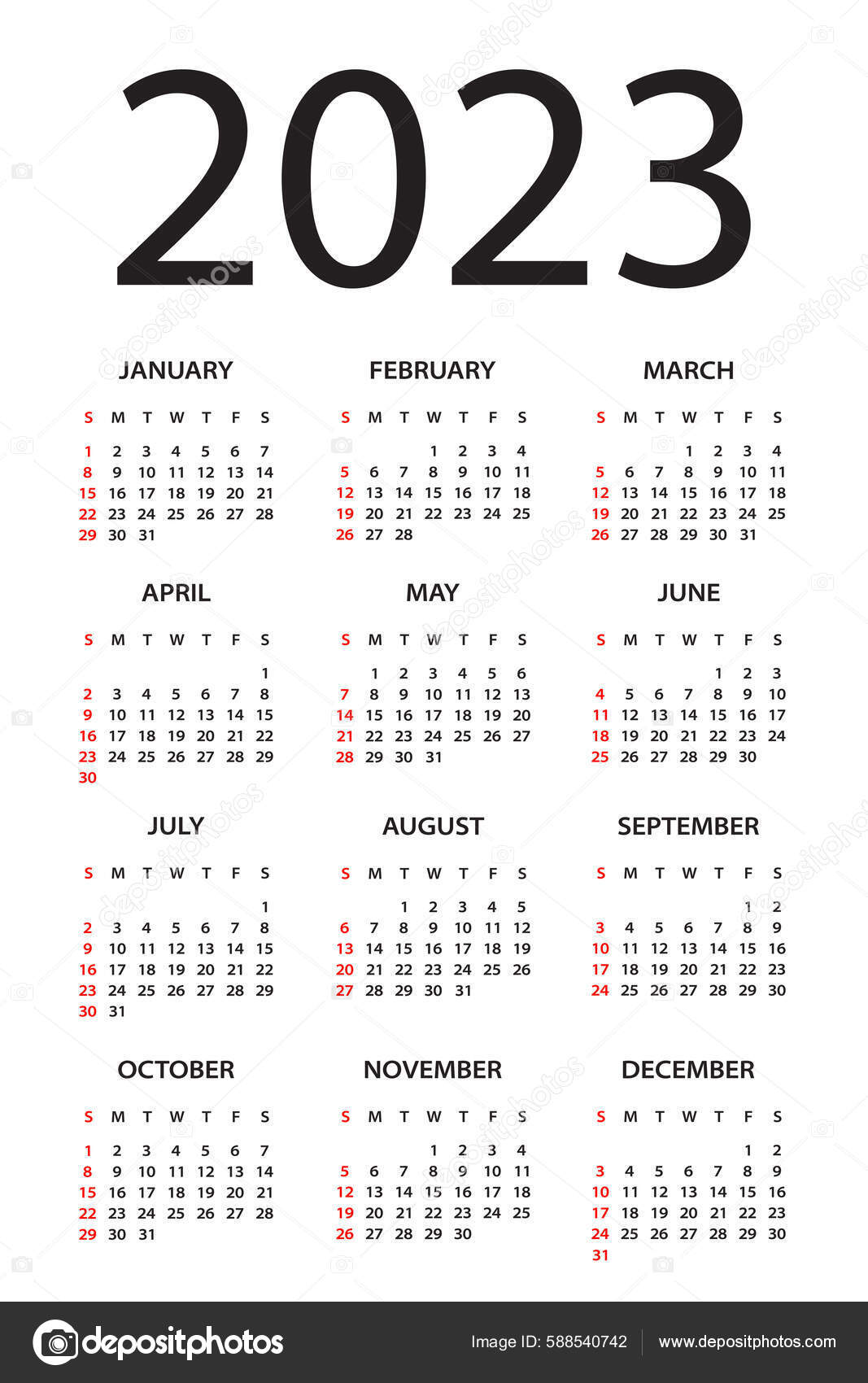 Calendar 2023 Illustration Week Starts Sunday Vector de stock ...