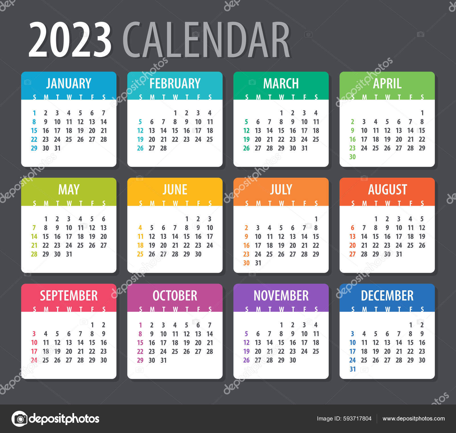 2023 Calendar Vector Illustration Sunday Monday imagem vetorial de ...