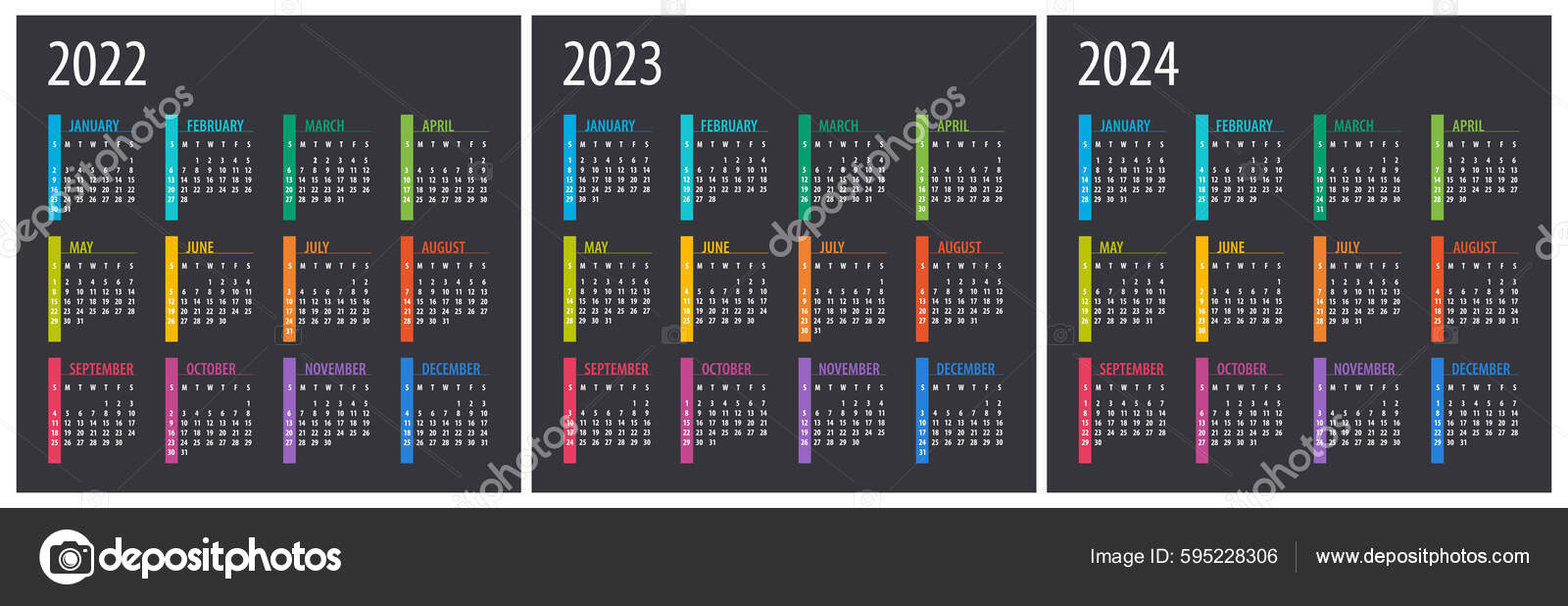 2022 2023 2024 Calendar Illustration Template Mock vektor av ...
